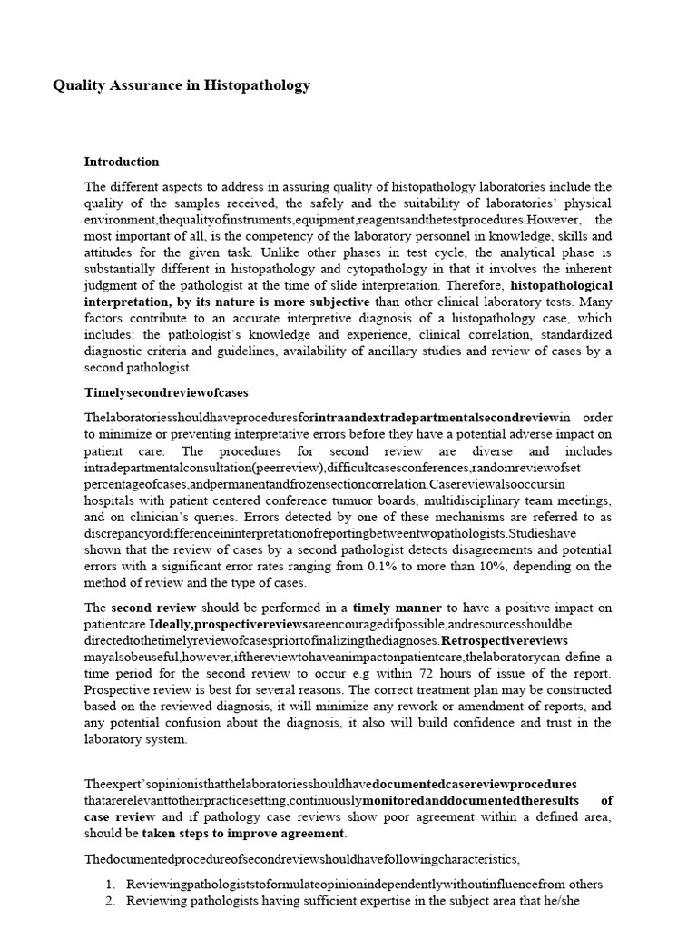 Quality Assurancein Histopathology 800 | PDF | Pathology | Histopathology