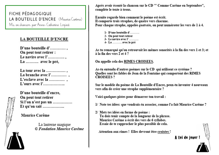 Poème "La Bouteille d'Encre" | PDF | Critique littéraire | Poétique ...