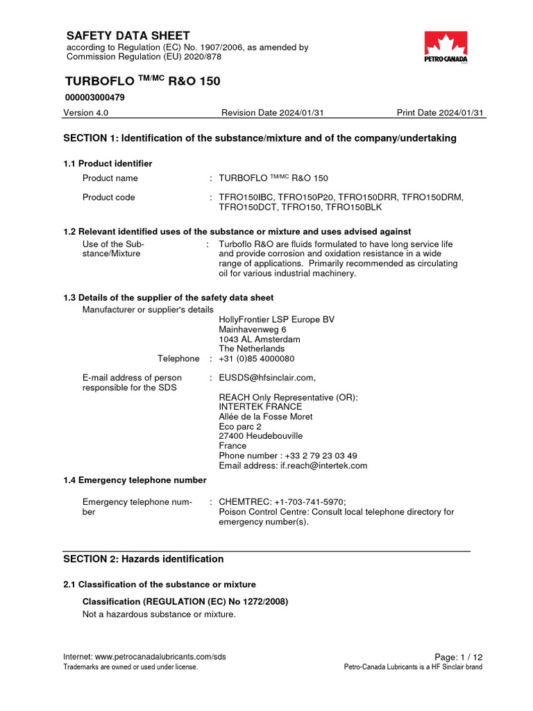 Sds Tfro150 Pdf Dangerous Goods Toxicity