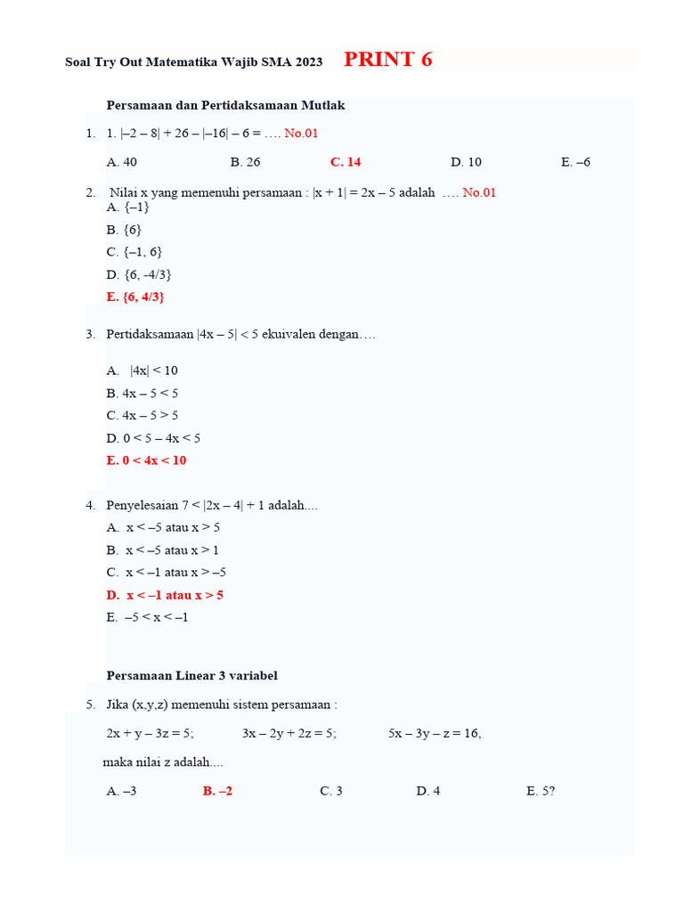 TRY OUT USBN MTK Wajib SMA 2023-2024 | PDF