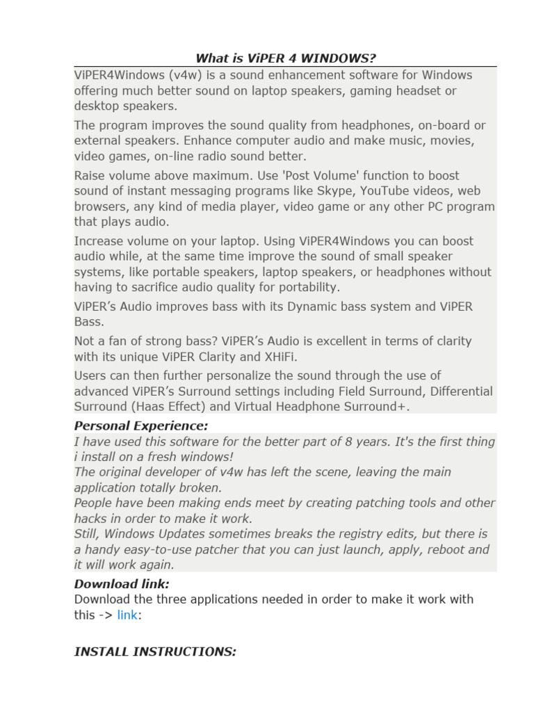 Viper4Windows | PDF | Microsoft Windows | Personal Computers