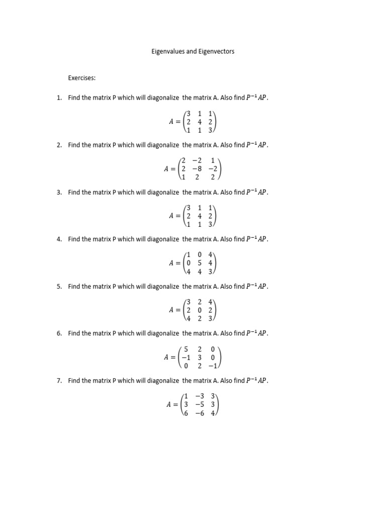 Eigenvalues And Eigenvectors Exercises 1 Pdf