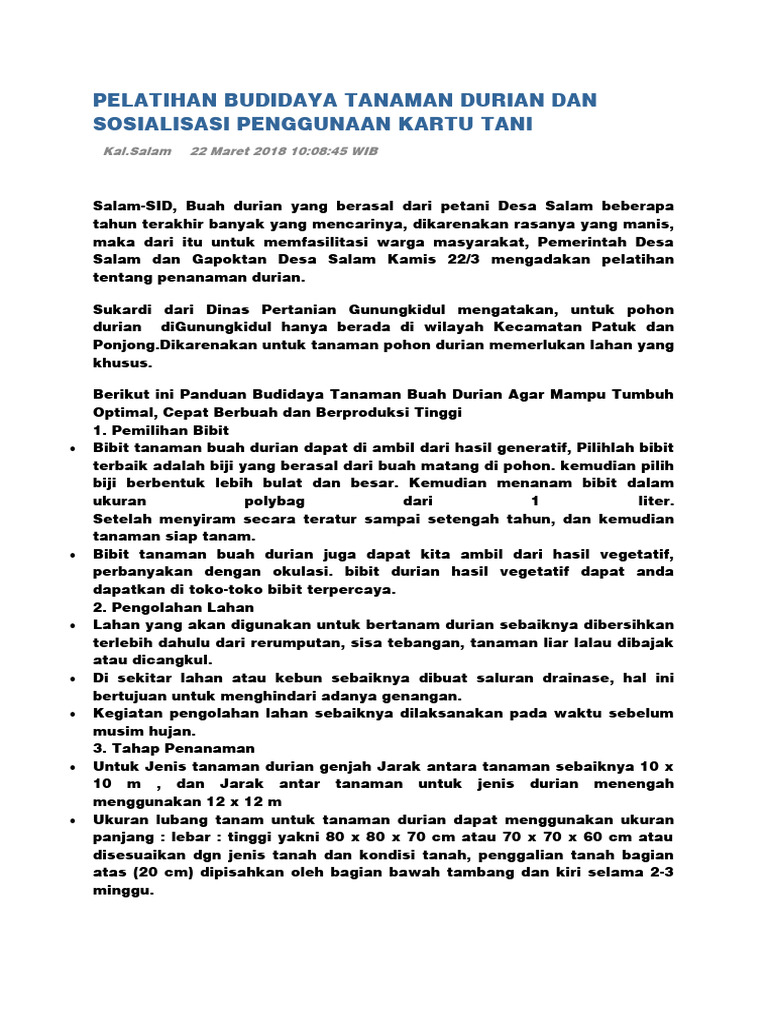 Panduan Budidaya Tanaman Durian | PDF