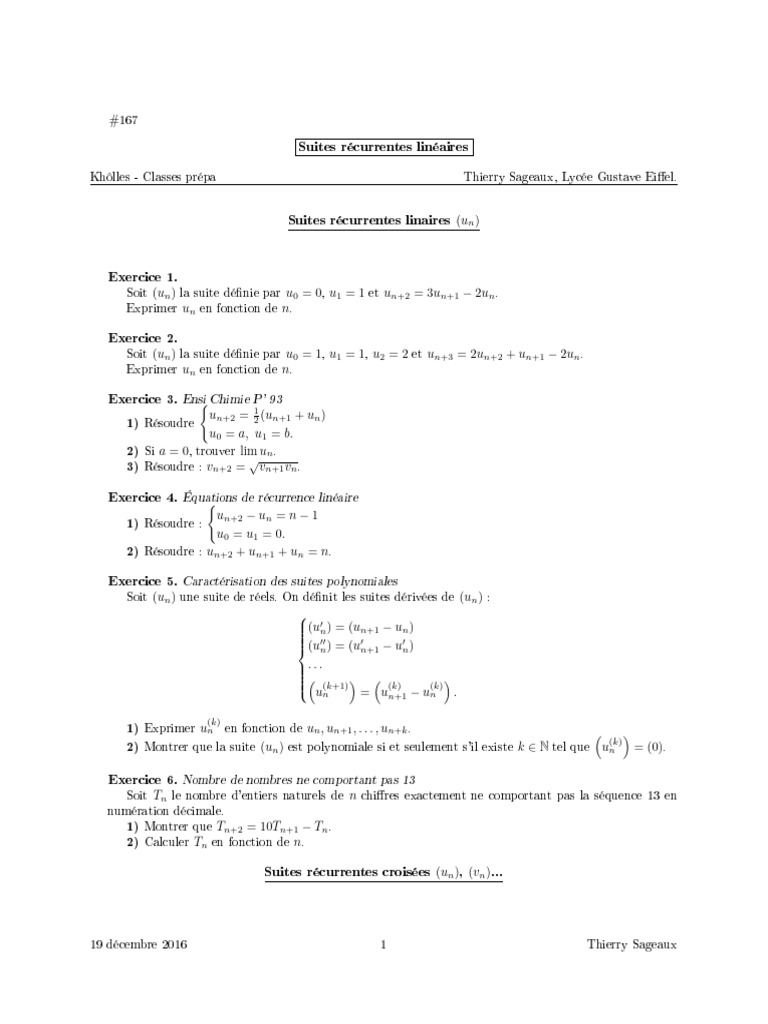 Suites récurrentes linéaires en exercices | PDF | Valeur propre ...