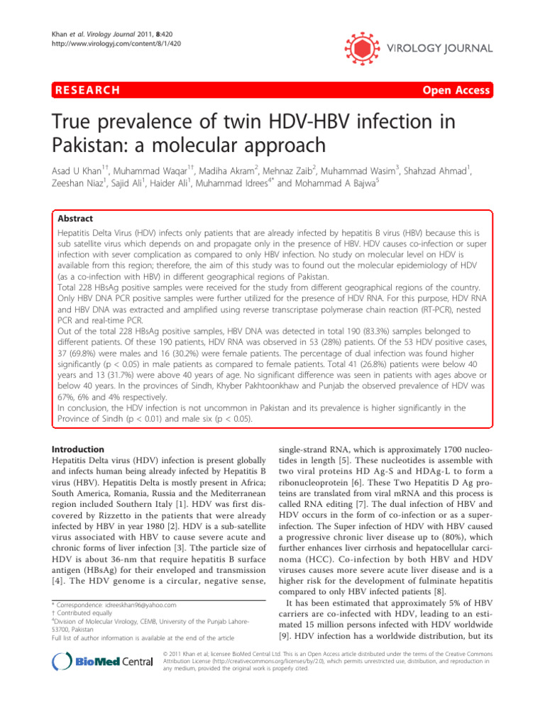 True Prevalence of Twin HDV-HBV Infection in Pakistan: A Molecular Approach | PDF | Infection ...