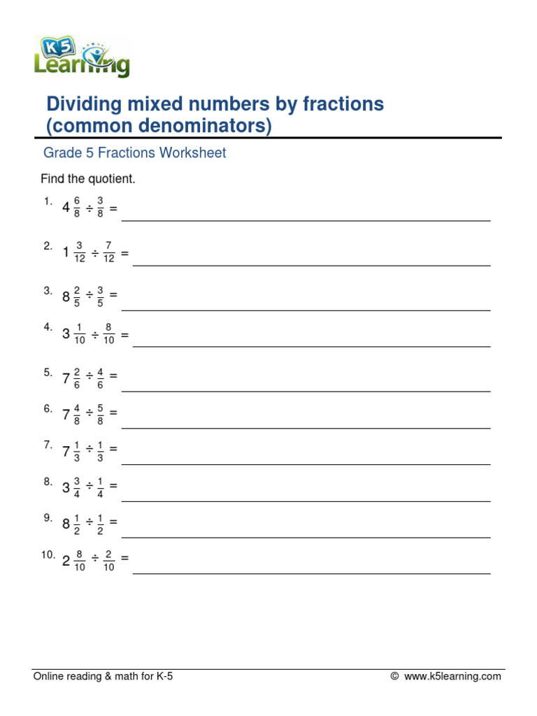 Grade 5 Dividing Mixed Numbers by Fractions Comden F | PDF | Teaching ...