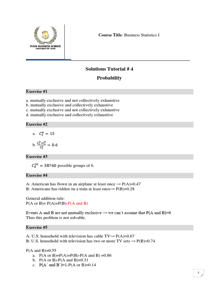 Business Statistics I: Probability Exercises | PDF | Mathematics | Applied Mathematics