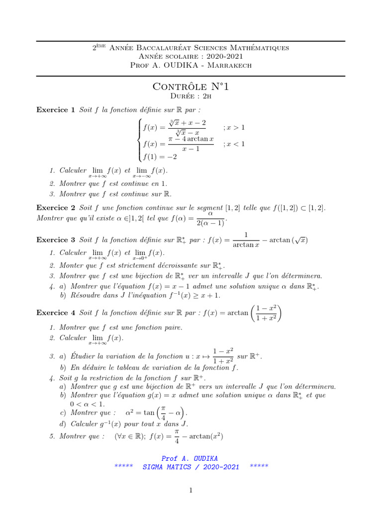 Contrôle de Mathématiques 2ème Année | PDF