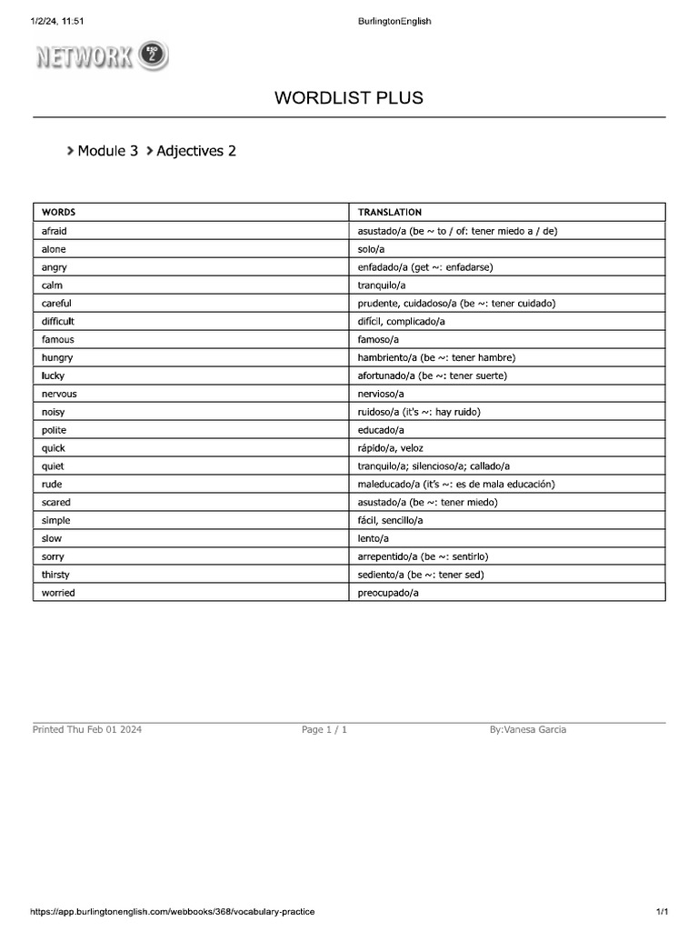 Vocabulario Tema3 Adjetivos2 | PDF