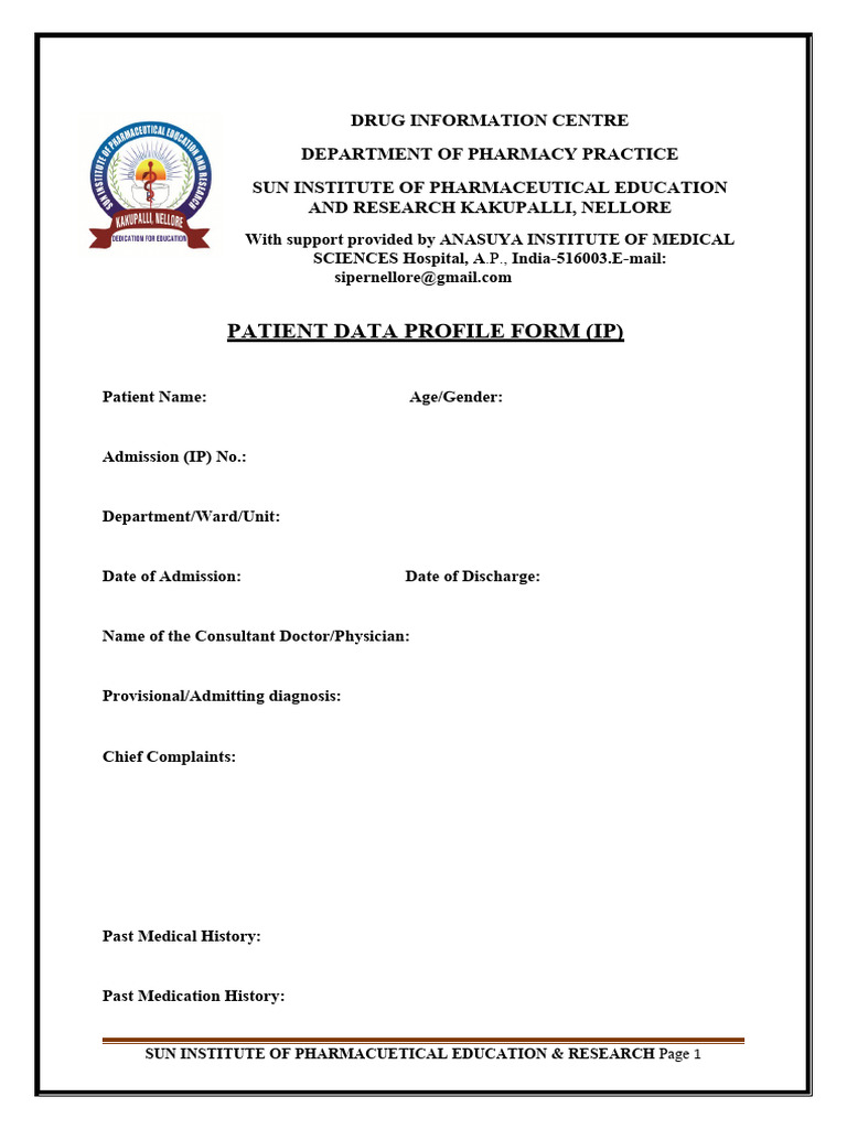 Patient Data Profile Form-1 | PDF | Clinical Medicine | Medicine