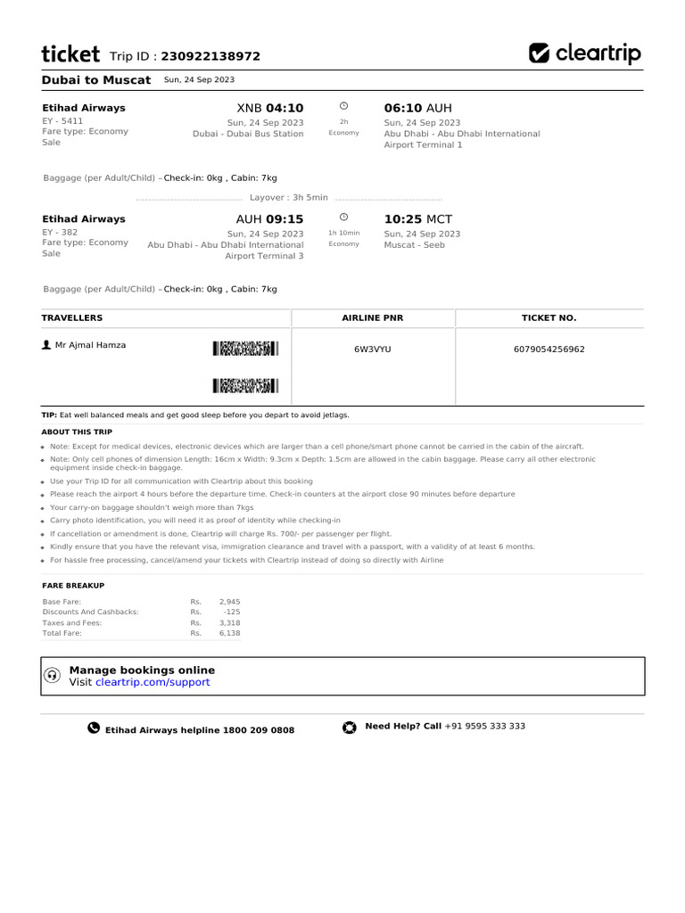 Cleartrip Flight E-Ticket | PDF | Transport | Aviation