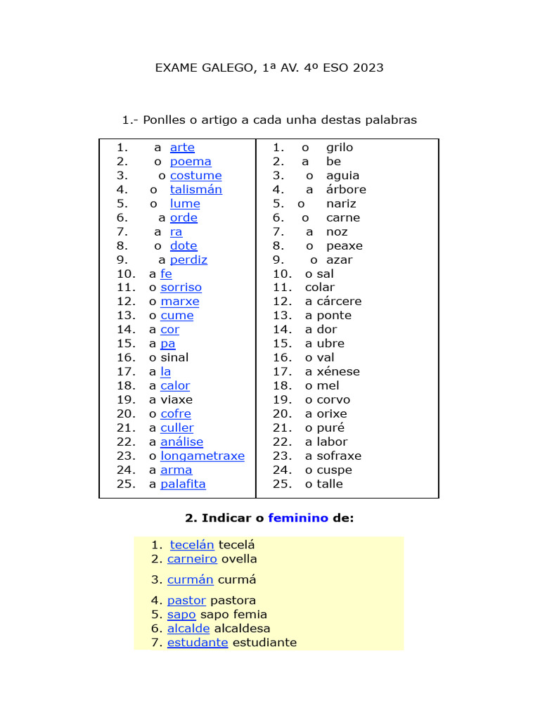 Exame Galego 1 Av 2023 | PDF