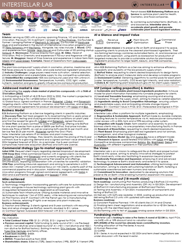Interstellar Lab One Pager | PDF | Supply Chain | Nasa