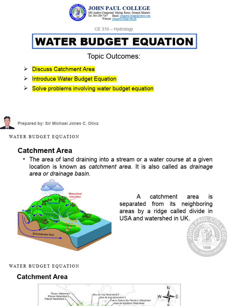Water Budget Equation | PDF | Discharge (Hydrology) | Drainage Basin