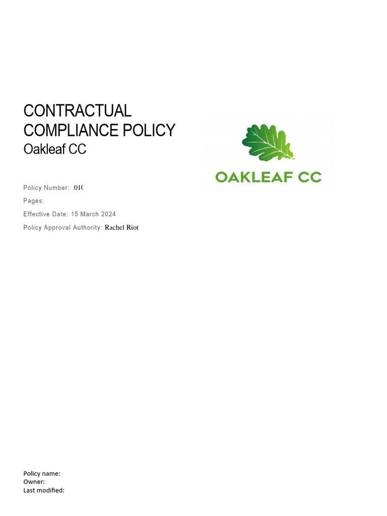 Contractual Compliance Policy | PDF | Regulatory Compliance | Policy