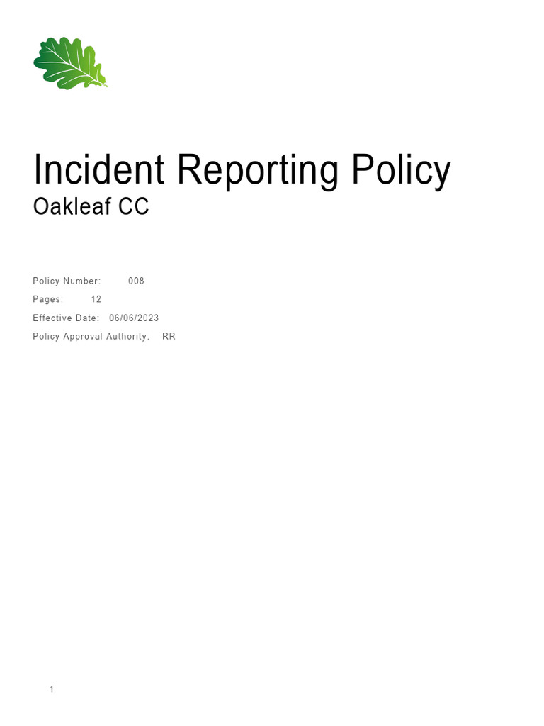 008 Incident Reporting Policy | PDF | Occupational Safety And Health ...
