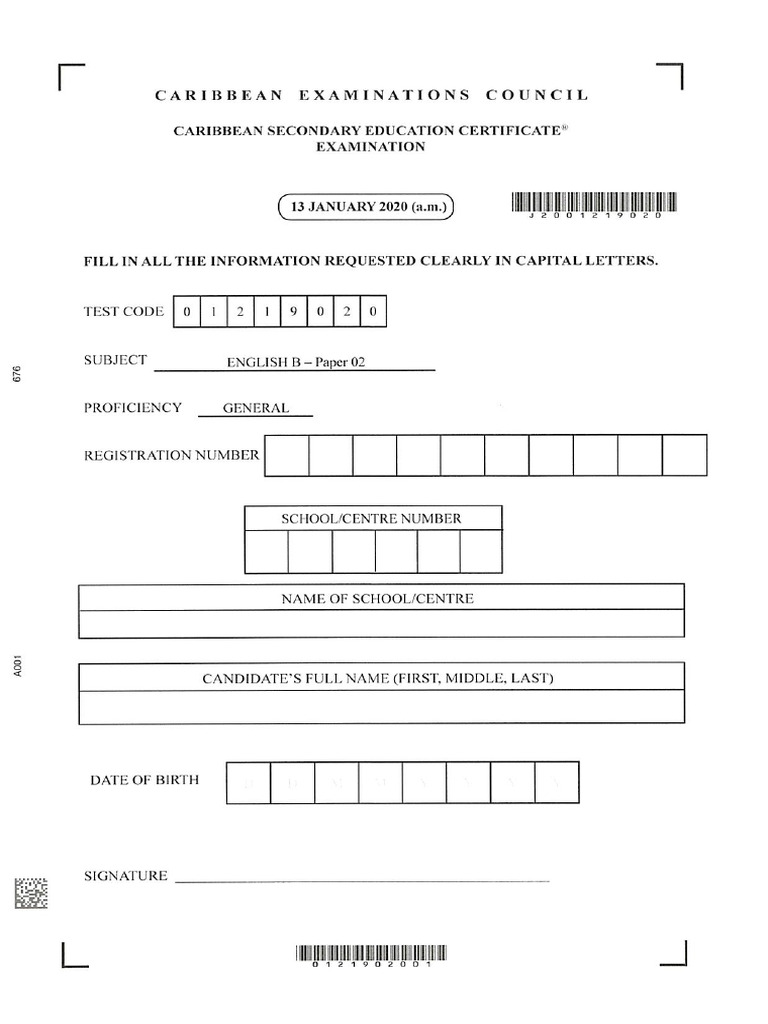 CSEC English B Paper 02 JAN 2020 | PDF