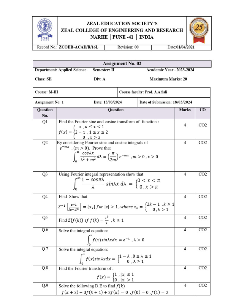 (IT) SE M-III - Assignment Uni2 | PDF | Fourier Series | Calculus