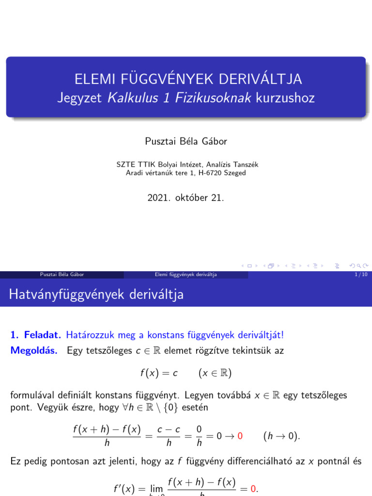 Kalk 1 Fiz 2021 ELEMI FGVK DERIVALTJA | PDF