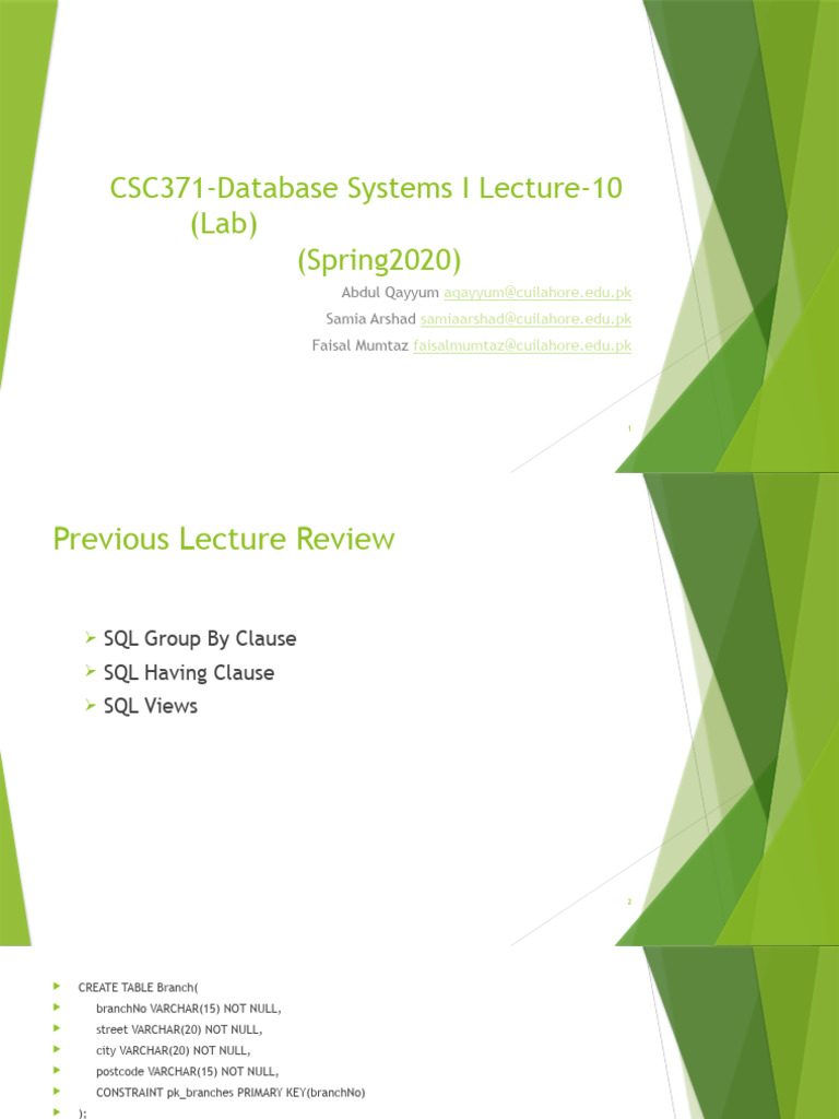 Lec10 - Lab - CSC371 - Database Systems | PDF | Data Management Software | Computer Programming