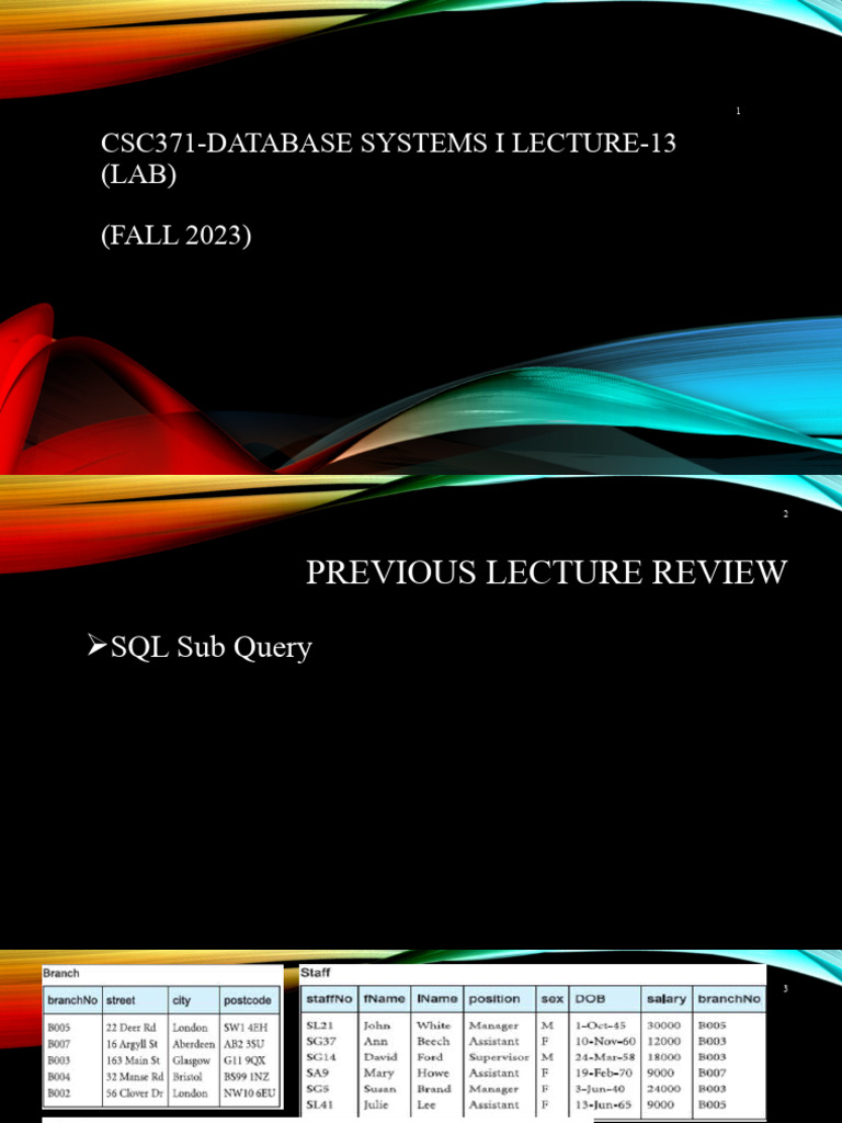 Lec13 - Lab - CSC371 - Database Systems | PDF | Parameter (Computer Programming) | Sql