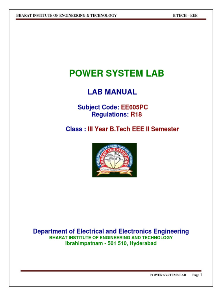 Power System Lab Manual | PDF | Electrical Impedance | Transformer Power System Lab Manual | PDF | Electrical Impedance | Transformer