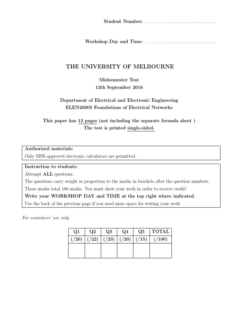 2016 Test Pdf Electrical Network Voltage