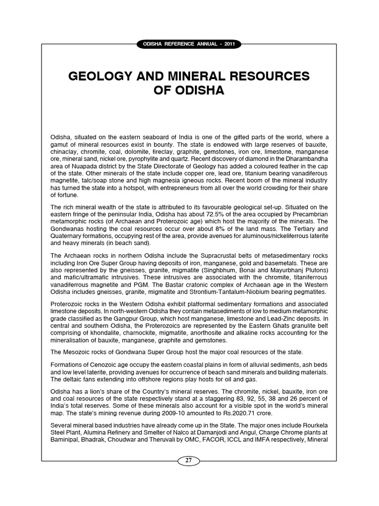 Geology and Mineral Resource of Odisha | PDF