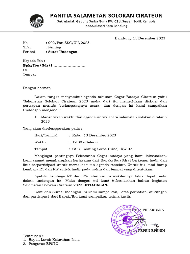 Surat Undangan PAN SSC 2 | PDF | Griya & Taman