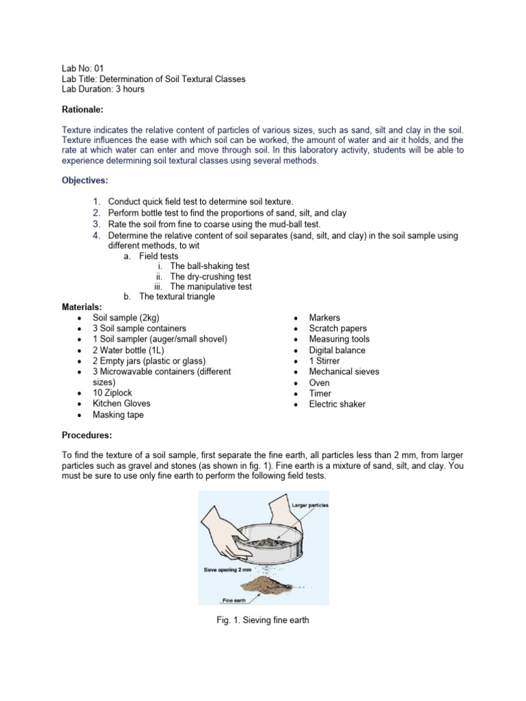 LWE 322 Lab 01 Soil Textural Analysis | PDF | Loam | Physical Geography