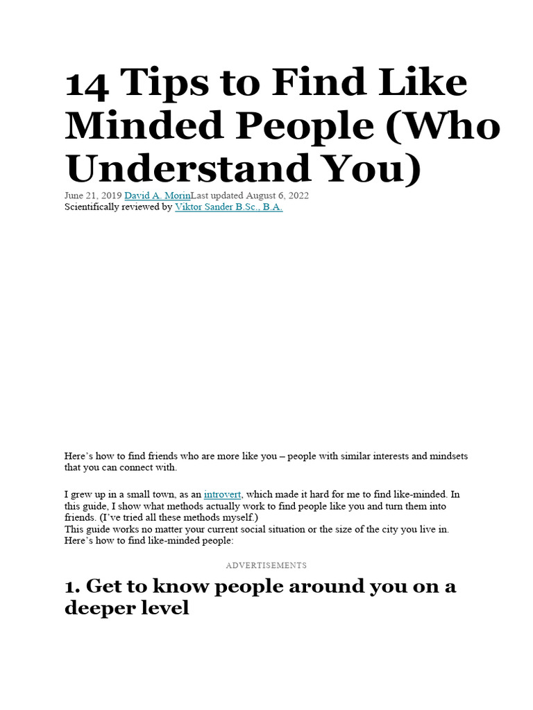 14 Tips To Find Like Minded People | PDF 14 Tips To Find Like Minded People | PDF