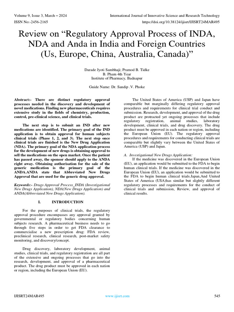 Regulatory Approval of INDA, NDA, ANDA | PDF | Clinical Trial | Food ...