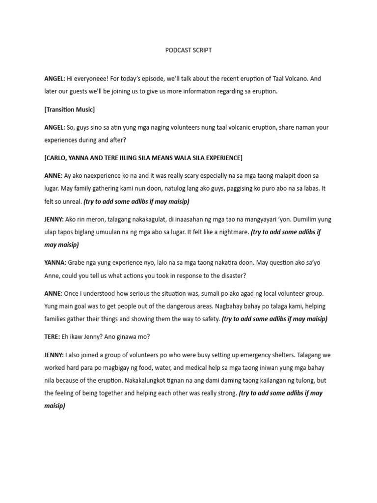 Podcast Script | PDF | Volcano | Types Of Volcanic Eruptions