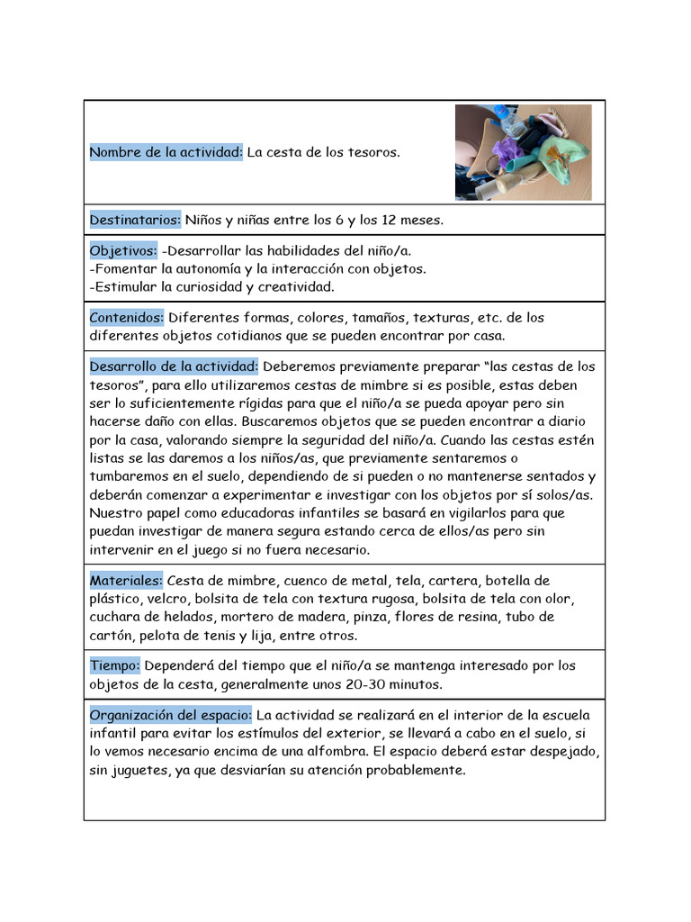 Ficha de Actividad - La Cesta de Los Tesoros | PDF