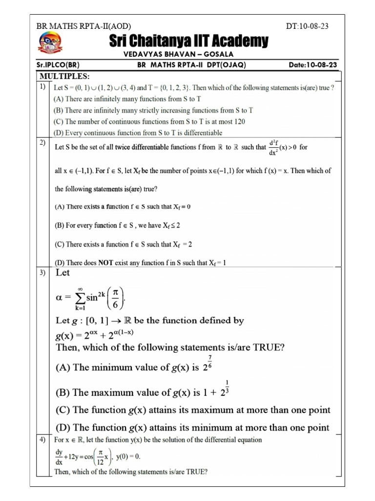 BR MATHS RPTA-II (AOD) DPT(OJAQ) | PDF