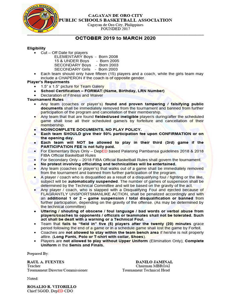TOURNAMENT GUIDELINES Oct 2019 MAR 2020 | PDF | Sports Rules And ...