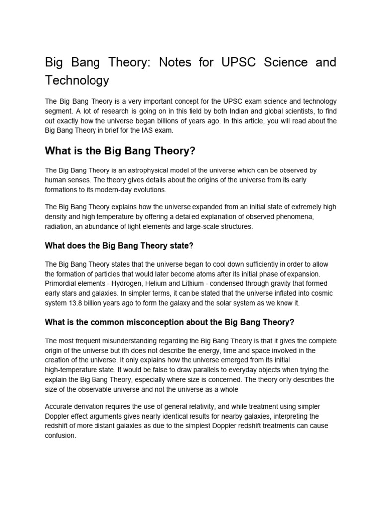 UPSC Notes on Big Bang Theory | PDF