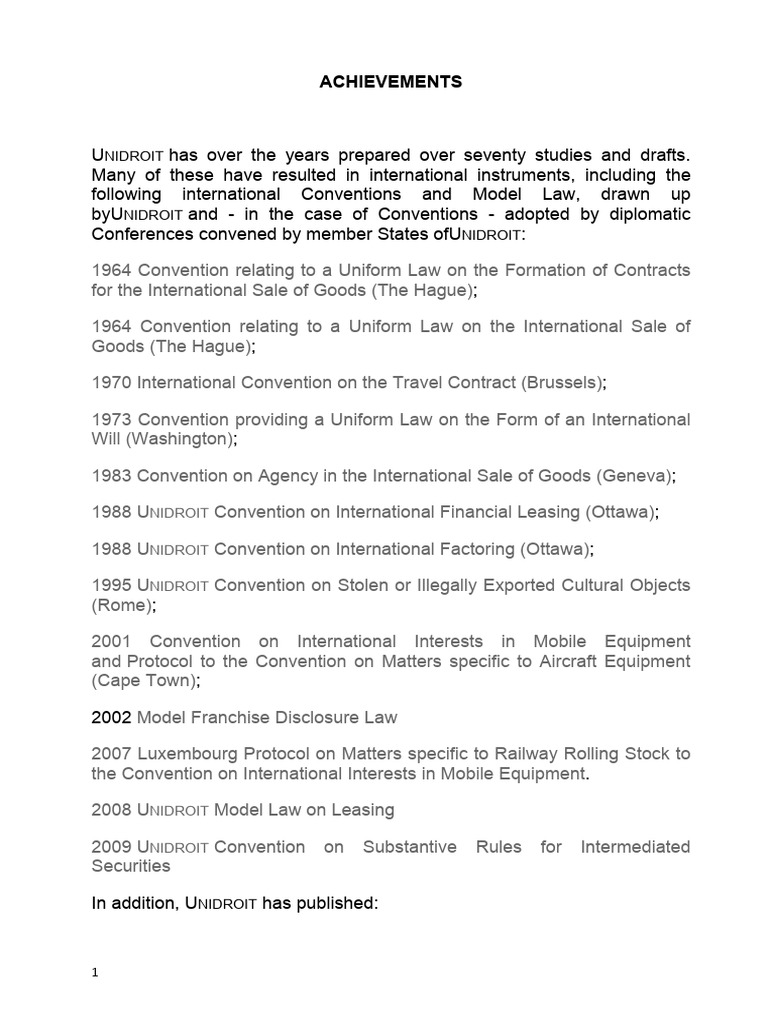 Unidroit Achievements | PDF | Private Law | Justice