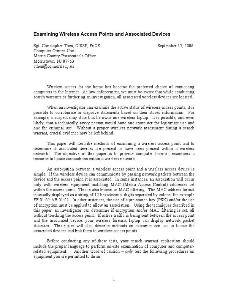 Examining Wireless Access Points and Associated Devices | PDF