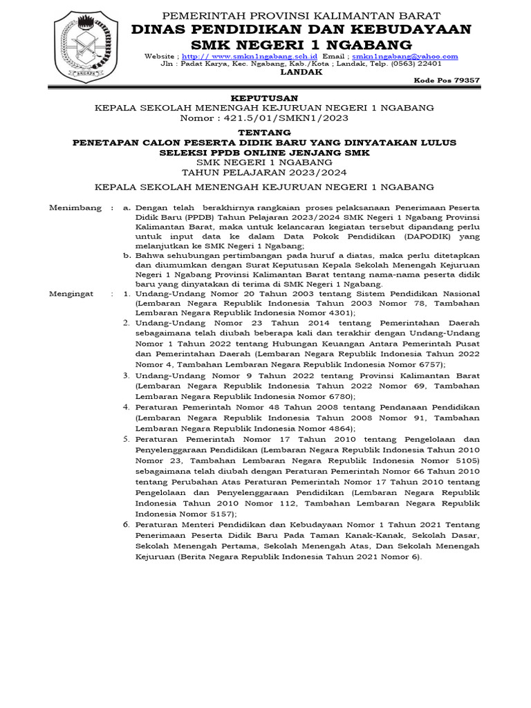 SK Lulus PPDB 2023-2023 | PDF