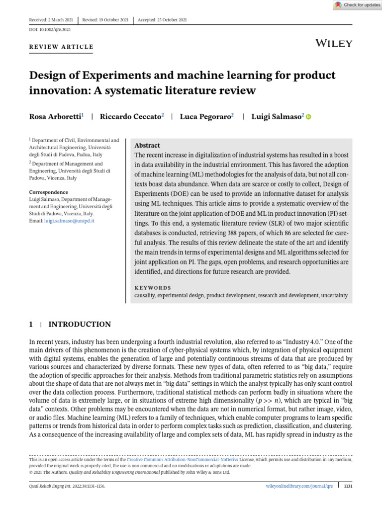 Quality Reliability Eng - 2021 - Arboretti - Design of Experiments and ...