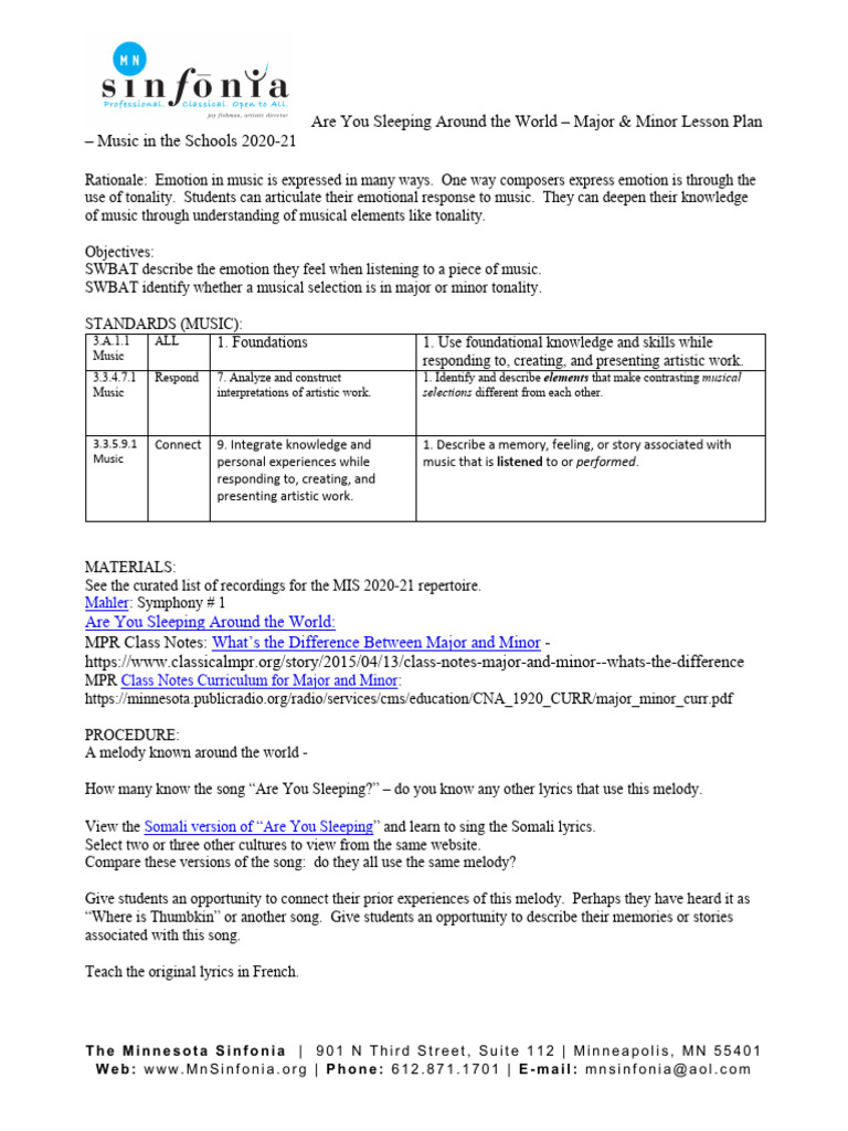 Major and Minor Tonality Lesson Plan | PDF | Knowledge | Experience