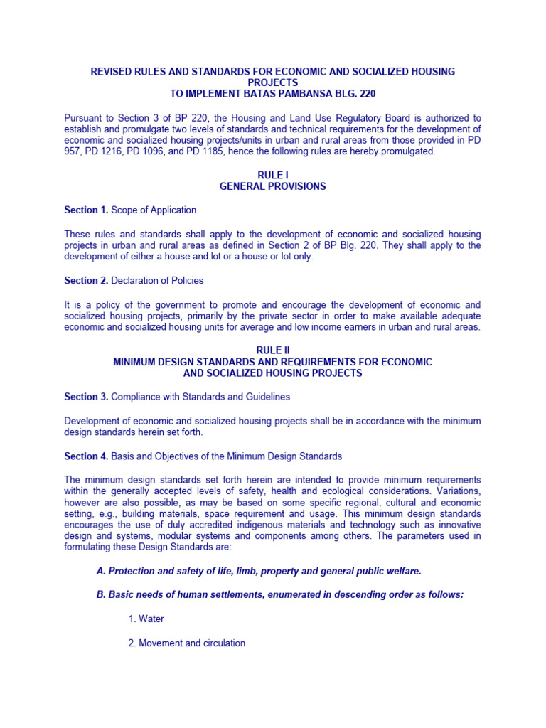 Revised Rules and Standards For Economic and Socialized Housing ...