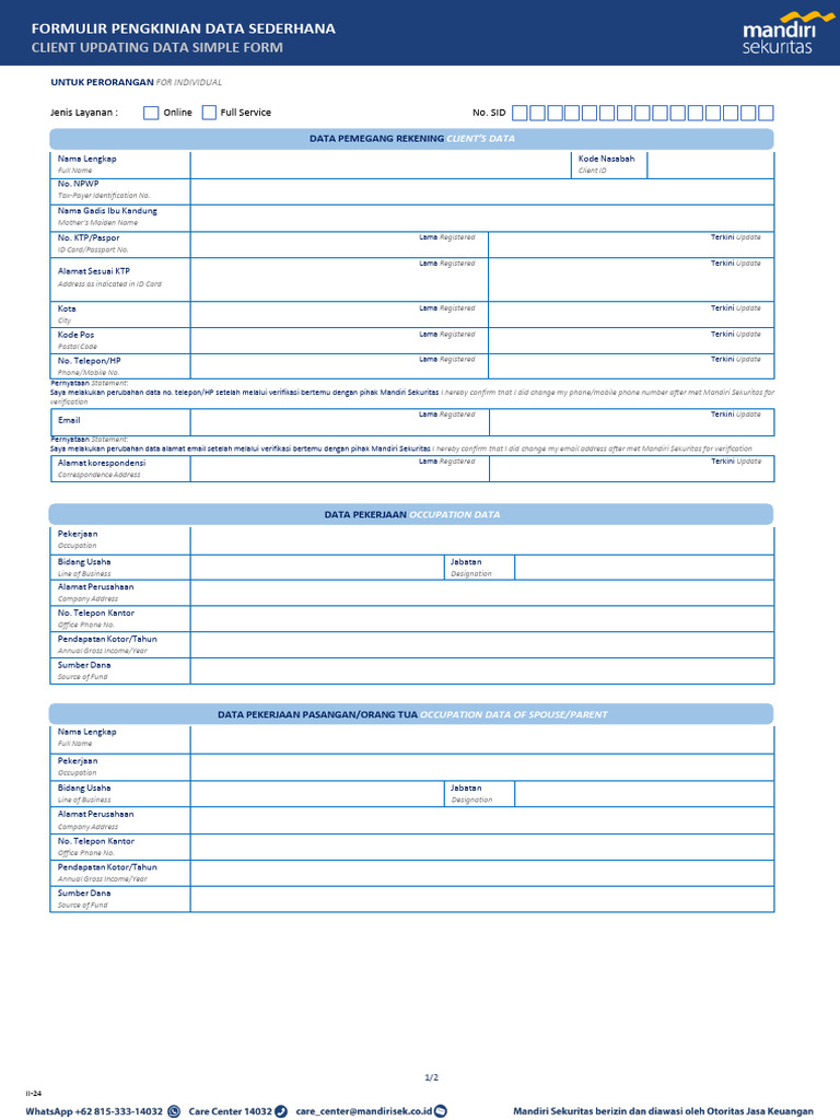 Form Pengkinian Data Individu Sederhana II-24 | PDF
