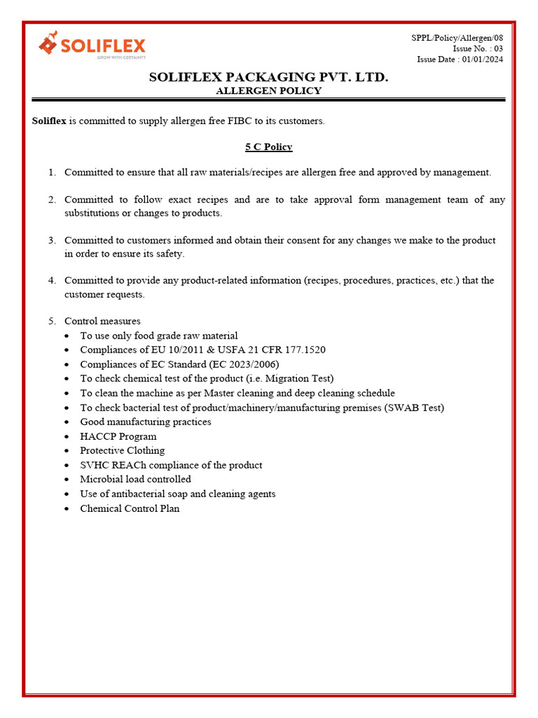 Allergen Policy | PDF