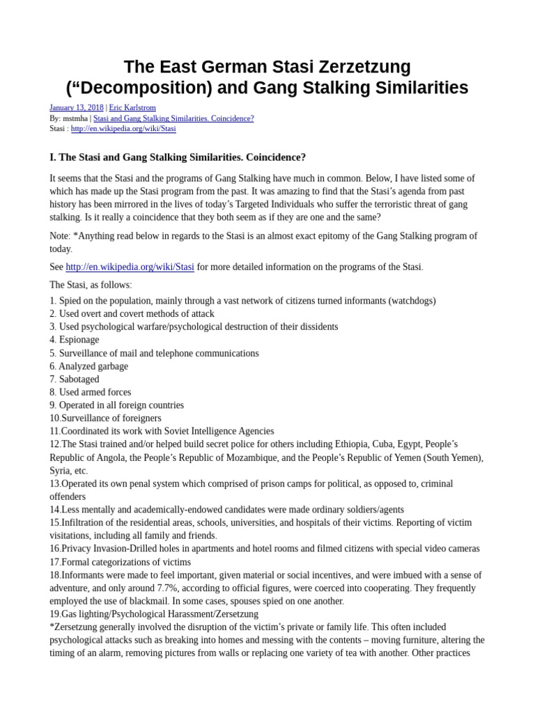 Stasi & Gang Stalking: A Modern Parallel | PDF | Stasi | Stalking