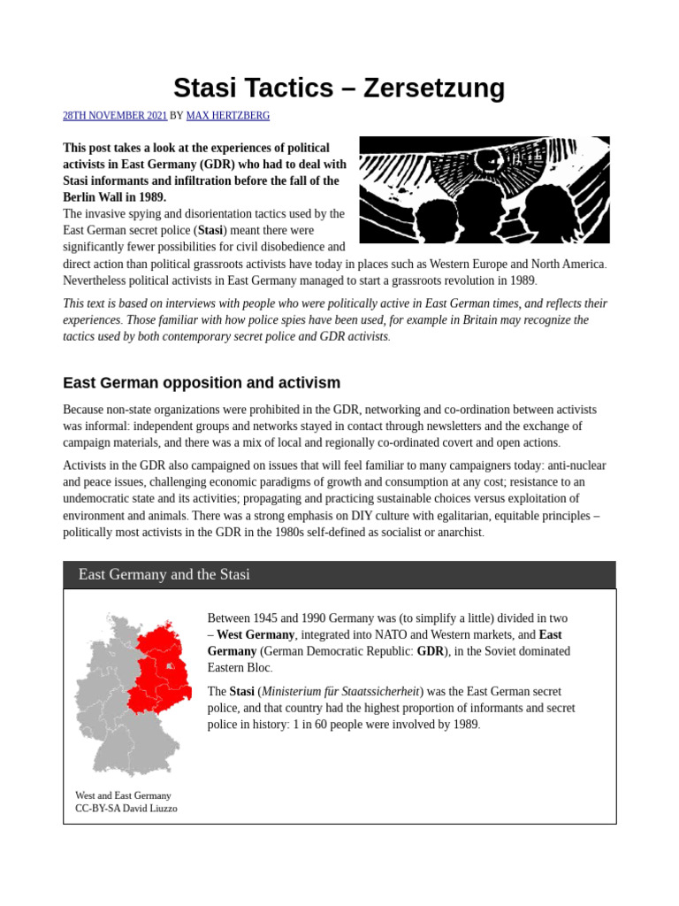 Stasi Tactics - Zersetzung | PDF | Stasi | East Germany