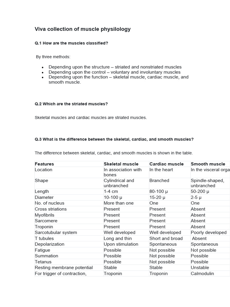 collection of muscle physilology questions | PDF | Muscle Contraction ...