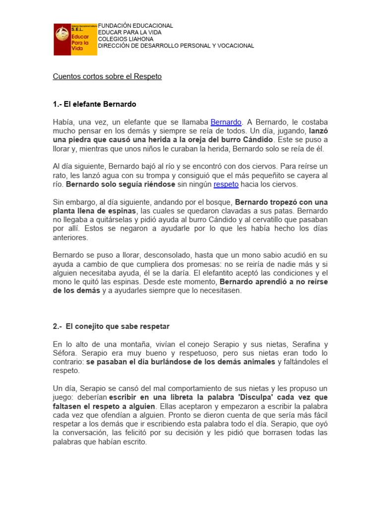 Cuentos Cortos Sobre El Respeto Pdf