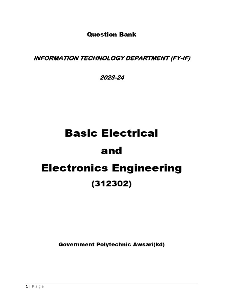 Question Bank BEEE Final | PDF | Bipolar Junction Transistor | Field Effect Transistor